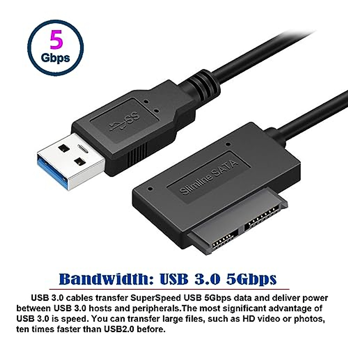 cablecc USB 3.0 to 7+6 13pin Slimline Sata Adapter Cable for Laptop Cd DVD ROM Optical Drive