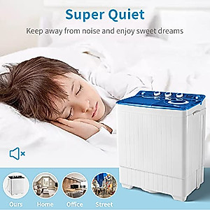 Winado 26LBS Portable Washing Machine, Compact Mini Washer Machine & Dryer Combo, Built-in Gravity Drain, Small Twin Tub Washer with Spin Cycle for Laundry Room, Apartments, Dorms, RV's (Blue)