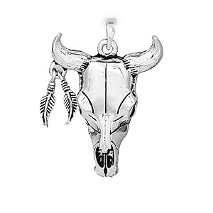 Sexy Sparkles Indian Western Vintage Native Feather Cow Bull OX Horn Buffalo Skull Pendant