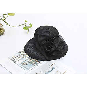 ORIDOOR Women's Organza Cloche Bowler Hat Church Kentucky Derby Fascinator for Tea Party Bridal Wedding Dress Hat (012C Black), One Size