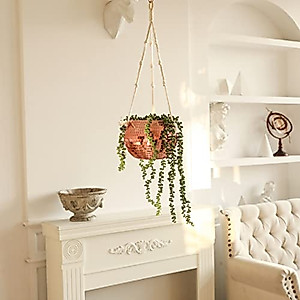 Self Watering Disco Ball Planter - Rose Gold Disco Planter with Macrame Plant Hanger & Keychain Ready to Use - Boho Decor Planter Pot for Indoor or Outdoor (8 inch)