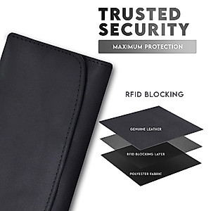 HUFFAM Genuine Leather Wallets for Women 2024 RFID Blocking Ladies Large Trifold Slim Clutch Black Wallet for Women - 13 Card Slots, 4 Cash Slots - Fits iPhone 14