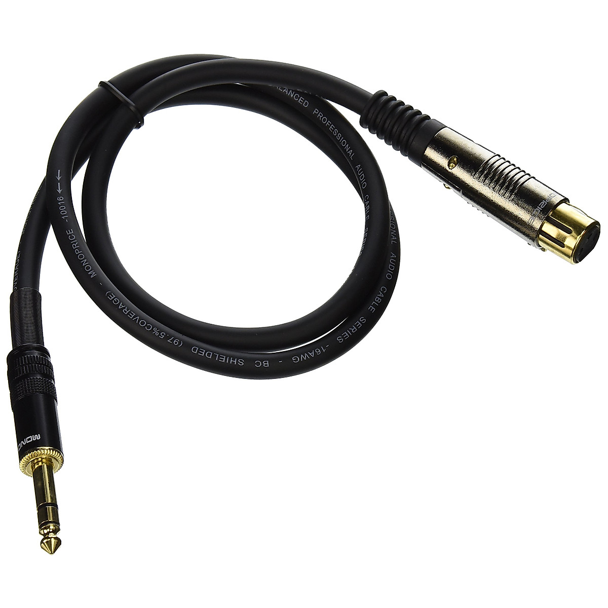 Monoprice XLR Male to 1/4-Inch TRS Male Cable Bundle - Molded Strain Relief Boots, Gold Plated, 16AWG