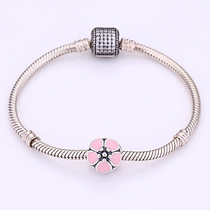 Flower Star Clip Charms Authentic 925 Sterling Silver Clip Lock Stopper Beads for European Bracelet (Blossom Pink Enamel)