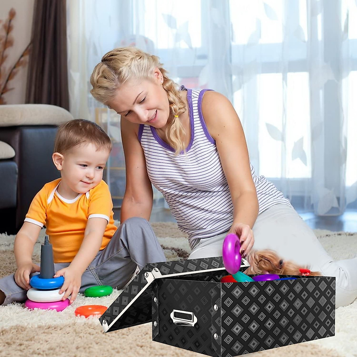 XUCHUN Decorative Storage Box with lids,3 in 1 Set,Plastic,Waterproof Storage Bins for Toys,Shoes,Clothes,Office