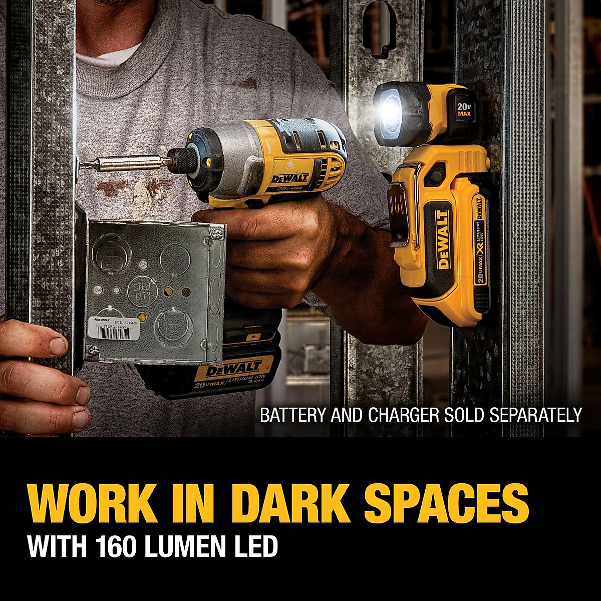DEWALT 20V MAX LED Work Light, Magnetic, Freestanding and Clip-On, Bare Tool Only (DCL044)