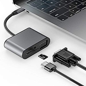 Jiali USB-C 4K Hub Converter TW8R 8 in 1 USB-C/Type-C to 3 USB 3.0 + USB-C/Type-C + HDMI + VGA Interfaces HUB Adapter with Micro SD Card Slot & 3.5mm AUX (Grey) (Color : Grey)