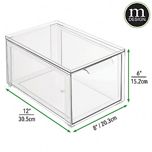 mDesign Plastic Stackable Closet Storage Organizer Bins with Pull Out Drawer for Cabinet, Desk, Shelf, Cupboard, or Dresser Organization - Lumiere Collection - 8 Pack - Clear