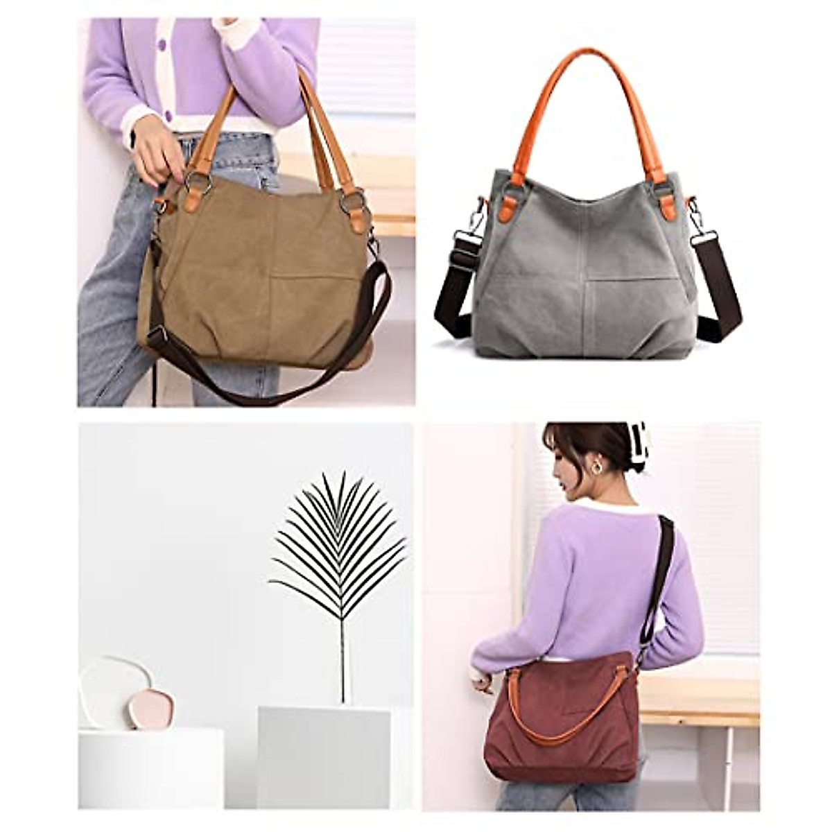 Large Pocket Casual Handbags Canvas Crossbody Bag for Women, Multi Compartment Tote Purse Leather Bags (Black)