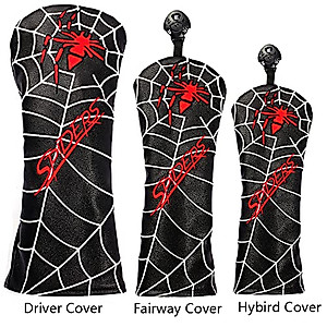 PU Leather Spider Embroidery Golf Club Head Covers for Taylormad Driver Fairway Woods Hybird (Black Hybird Cover)
