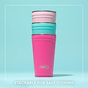Swig Life 24oz Party Cup, Stackable Insulated Travel Coffee Tumbler with EZ Slider Lid, Cup Holder Friendly Travel Thermos, Stainless Steel 24 oz Tumbler, Reusable Coffee Mug (Good Vibrations)
