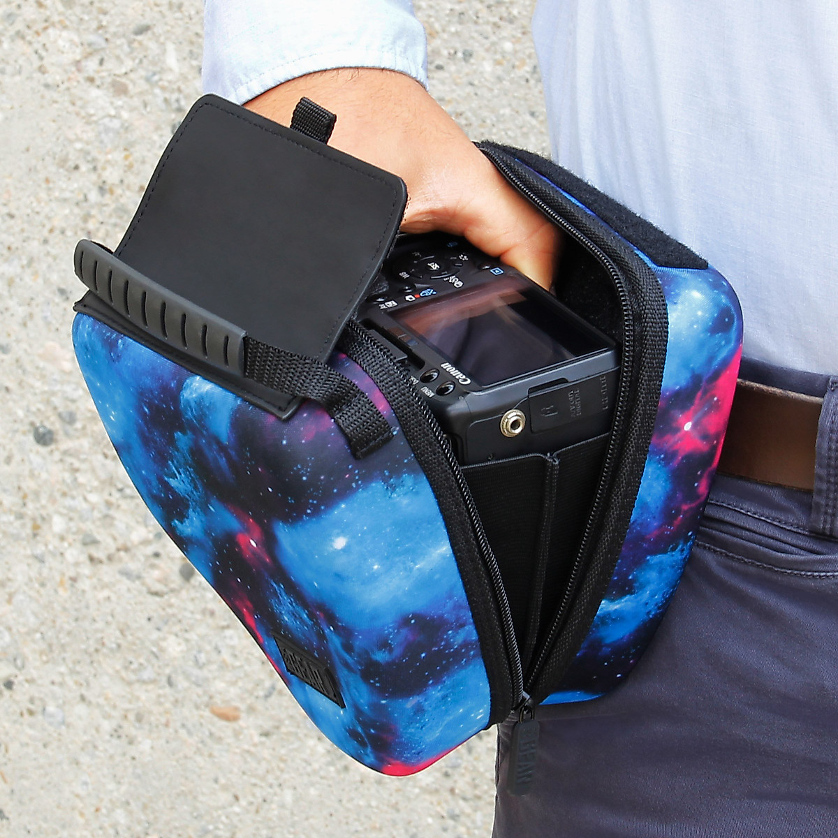 USA Gear DSLR Camera Sleeve with Molded EVA Hard Shell Camera Case Protection, Quick Access Opening, Padded Interior and Rubber Coated Handle-Compatible with Nikon, Canon, Olympus and More (Galaxy)