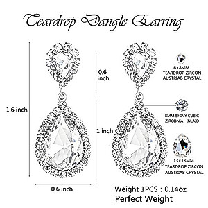 Miraculous Garden 2 Pack Silver Plated Crystal Rhinestone Teardrop Drop Dangle Earrings Link Bracelet Jewelry Set for Women