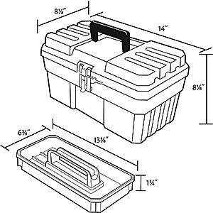 Akro-Mils 09514 ProBox 14-Inch Plastic Toolbox for Tools, Hobby or Craft Storage Toolbox with Removable Tray, 14-Inch x 8-Inch x 8-Inch, Black