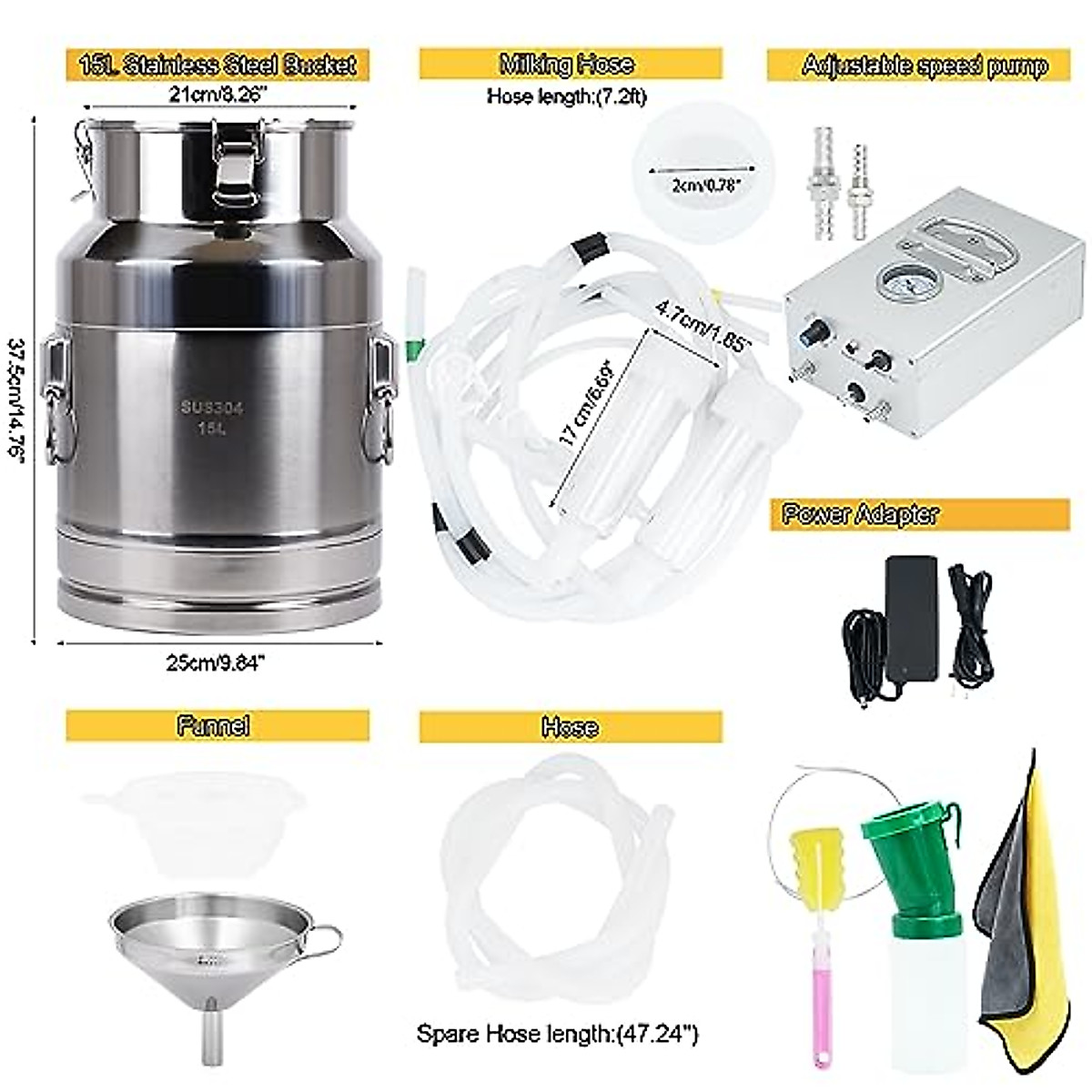 NAOEDEAH Electric Goat Milking Machine for Goat Milker 15L Pulsating Automatic Portable Goats Milking Machine Electric Plug-in Adjustable Powerful Pulsation Vacuum Milker Machine (15L for Goat)