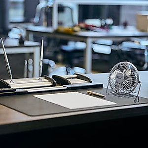 Comfort Zone Mini Portable Desk Fan with 360-Degree Adjustable Tilt, Dual Powered (USB or Power Cord), 4 inch, All-Metal Construction, Airflow 3.31 ft/sec, Ideal for Home, Bedroom & Office, CZHV4S