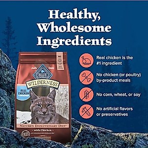 Blue Buffalo Wilderness High-Protein, Grain-Free Natural Dry Food for Adult Cats, Weight and Hairball Control, Chicken, 5-lb. Bag