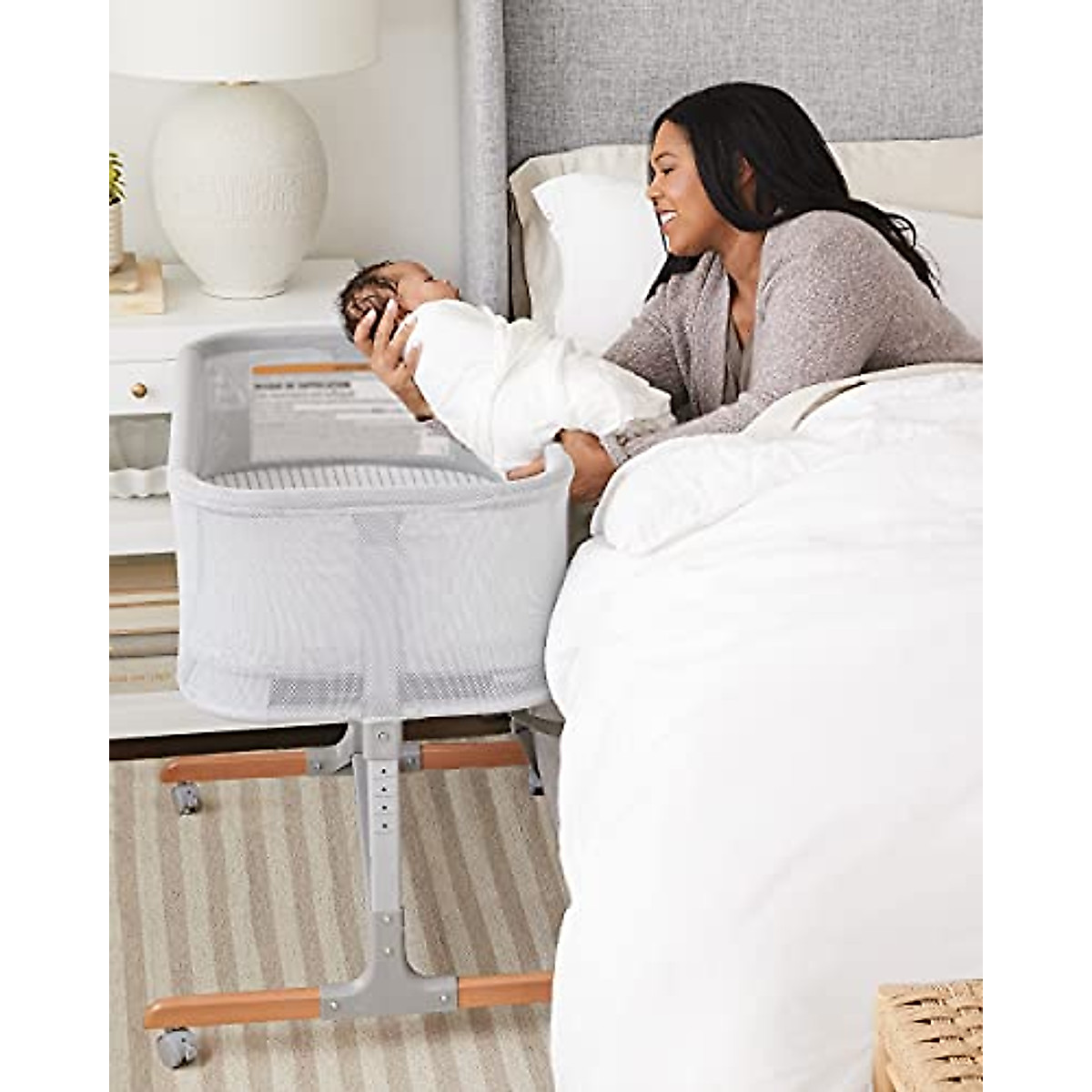 Skip Hop Baby Bassinet, Cozy Up 2-in-1 Bedside Sleeper & Bassinet, Grey