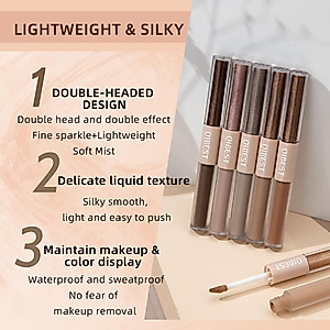 Easilydays Double Head Liquid Glitter Matte eyeshadow for Brown Eyes, Sunset Pearl and Matte Shimmer Shadow, Taupe & Brown, Highly Pigmented Long Lasting Waterproof, Lightweight Travel Size Eye Makeup Gift (#03)