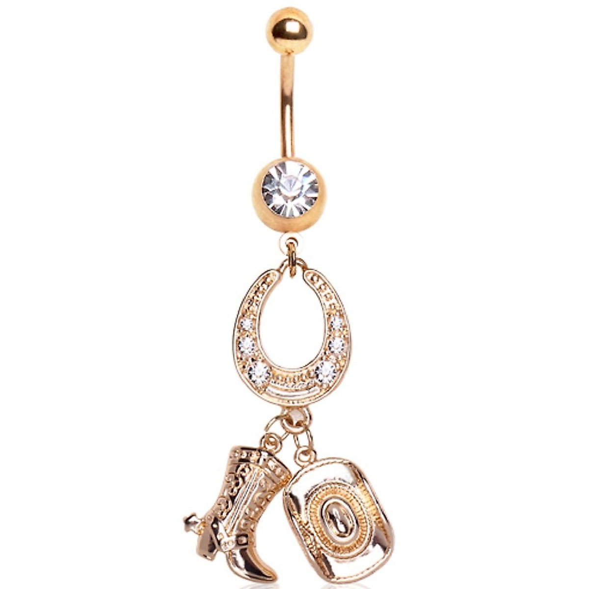 Body Accentz Belly Button Ring Navel 14g Gold Plated horseshoe Cowgirl Cowboy boot Hat