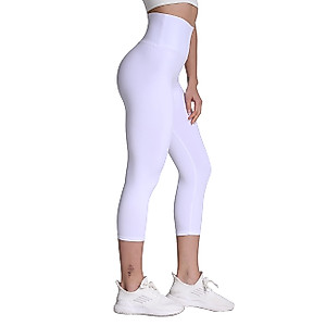 Zioccie High Waisted Capri & Full Length Leggings for Women - Buttery Soft Tummy Control Yoga Pants for Workout Running (Capri White, One Size)