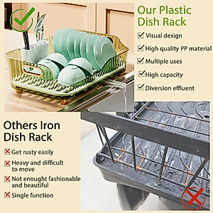 UIFER Dish Drying Rack, Dish Drainers for Kitchen Counter, Small Dish Drying Rack with Drainboard and Utensil Holder, Compact Dish Drying Rack Easy to Use (Green, Countertop)