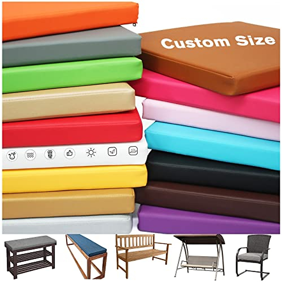 Custom Size Bench Cushion and Patio Furniture Cushions, Seat Cushions Kitchen Settee Pad, Rainproof Seat Cushion with Non-Slip Bottom and Removable Leather Cover (Custom Size, Dark Red)
