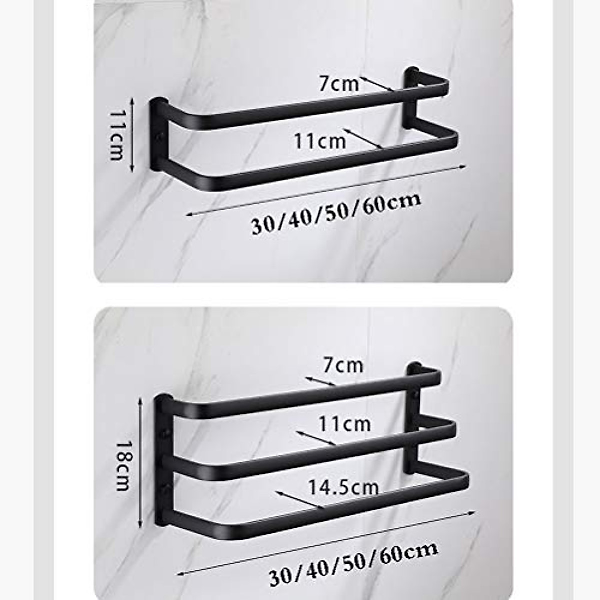 Black Double Layer Towel Rack/ Wall Mounted Multilayer Space Aluminum Towel Rail for Bathroom, Kitchen, Hotel/ Portable Design Towel Stands for Bath with Dislocation Design