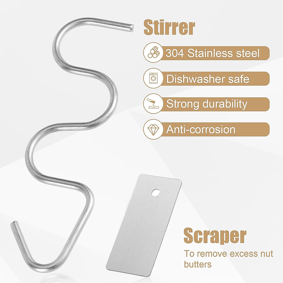 Peanut Butter Stirrer and Scraper, Stainless Steel Peanut Butter Mixer Nut Butter Stirrer Tool for 12-30OZ Jars Suitable for Mixing Various Peanut Butter & Jam