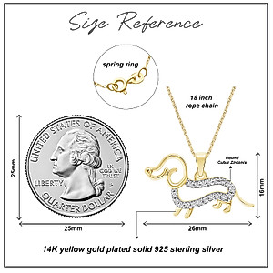 Round Cut White Cubic Zirconia Dachshund Dog Heart Pendant Necklace Jewelry For Women in 14k Yellow Gold Over Sterling Silver Along With 18" Chain