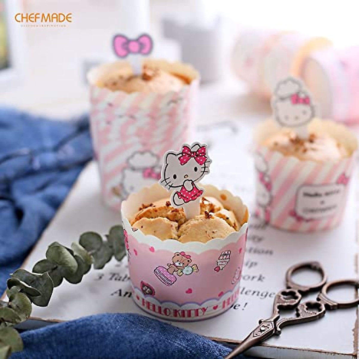 CHEFMADE Hello Kitty Girl Muffin Liners, 25Pcs 2oz Non-Stick Cupcake Paper Baking Cups for Oven Baking 2.4" x 2"