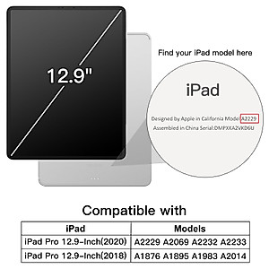 JETech Case for iPad Pro 12.9-Inch (2020/2018 Model, 4th/3rd Generation), Compatible with Pencil, Cover Auto Wake/Sleep (Black)