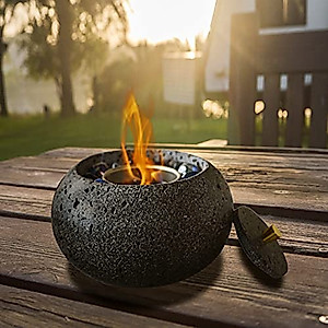 Chilli Cosmos Tabletop Fire Pit Bowl - Lava Stone Personal Mini Fire Pit Fireplace Indoor and Outdoor Use and Smores Maker (Sphere, Black)