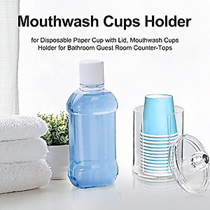 EOFJRUC Cup Dispenser for Bathroom 4 Pack, Qtip Holder for Cotton Ball Swab, Cotton Round Pads, Floss, Fit for 3-4 oz Cup for Bathroom Canister Storage Organization, Vanity Makeup Organizer-Clear…