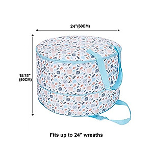 JOSIVIKY Wreath Storage Container 24", Christmas Hanging Wreath Storage Bag,Heavy-Duty Carrying Handles,Expandable Space with Double Zipper, Large Capacity for Storing Mutiple Artificial Door wreaths or Holiday Wreaths (Blue)