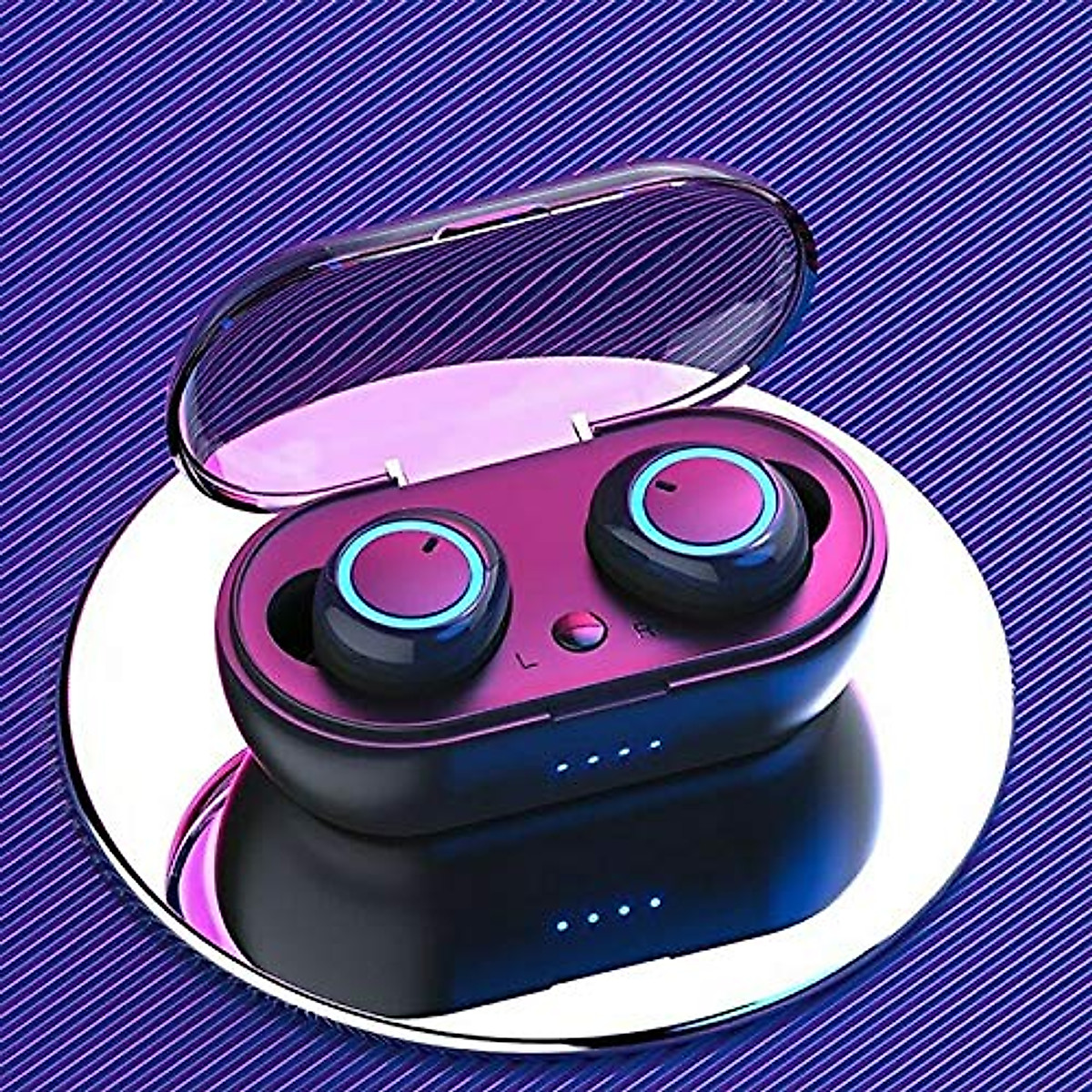 Wireless Earbuds Bluetooth，Y50 Bluetooth 5.0 Button Control Noise Cancelling Wireless Charging in-Ear Built-in Mic Headset Premium Deep Bass for Sport White Black One Size