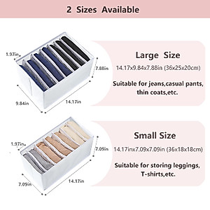 Wardrobe Clothes Organizer, Drawer Organizers For Clothing, Jeans Leggings 7 Compartments Foldable And Washable Storage Box, Built-in PP Board, No Deformation, Large Space, 2 Sizes (White)