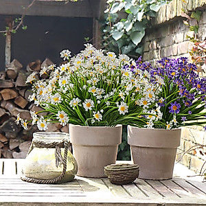 JOYGAR 8 Bundles Artificial Daisy Flowers Fake Sunflowers UV Resistant No Fade Faux Greenery Faux Plastic Flowers for Wedding Garden Hanging Planter Indoor Porch Patio Office Home Decoration(White)