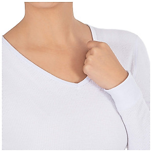 Fruit of the Loom Women's Micro Waffle Thermal V-Neck, White, 3X