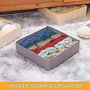 Cawek 3 Pack Fabric Underwear Organizer Dividers， Foldable Drawer under cabinet organizer Storage Boxes for Socks，Underwear, （Grey）