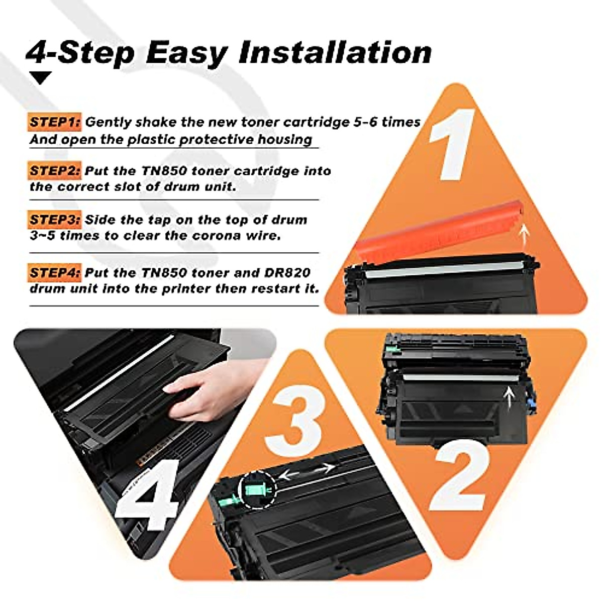 v4ink Compatible Replacement for Brother DR820 DR-820 Drum TN850 TN-850 Toner Cartridge for use with Brother HL-L6200DW MFC-L5700DW MFC-L5800DW Printer (1 DR820 Drum Unit + 4 TN850 Toner Cartridges)