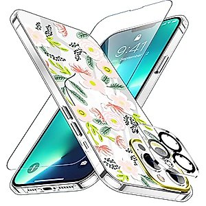 SPIDERCASE for iPhone 13 Pro Max Case，Crystal Clear Floral Soft & Flexible TPU Shockproof Protective Cover for Women Girls, Flower Pattern Design Phone Case