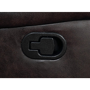 Benjara 87 Inch Sofa, Manual Motion Recliner, 2 AC and 2 USB, Brown Faux Leather