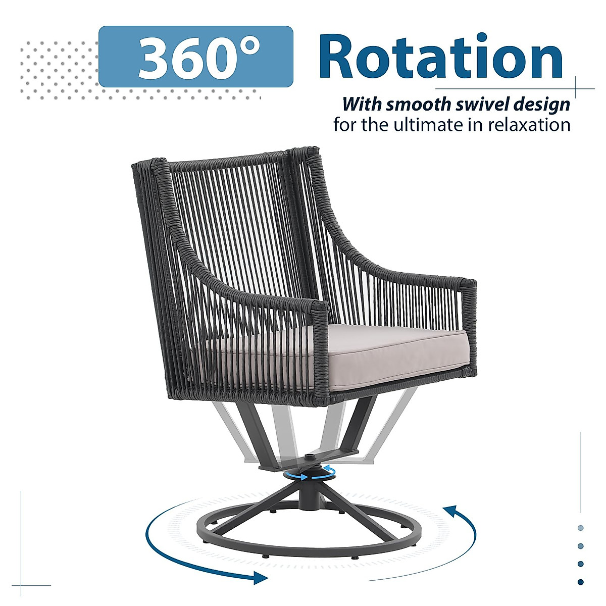 JOIVI Outdoor Swivel Patio Chair Set of 2, Rattan Dining Chairs with Armrest and Cushions, Outdoor Swivel Chair with Iron Frame for Garden, Lawn, Porch, Balcony