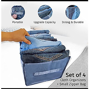 4 pc 7 grids Wardrobe Clothes Organizer , Clothes Organizer For Folded Clothes With Small Bag , Grey Wardrobe Organizer , Pants Organizer , Closet Organization