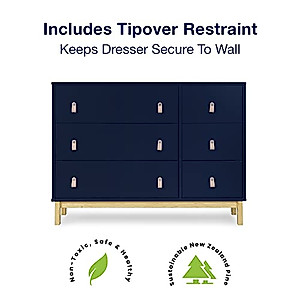 babyGap by Delta Children Legacy 6 Drawer Dresser with Leather Pulls - Greenguard Gold Certified, Navy/Natural