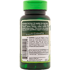 Nature's Truth Norwegian Cod Liver Oil Dietary Supplement - 100 Softgels, Pack of 6