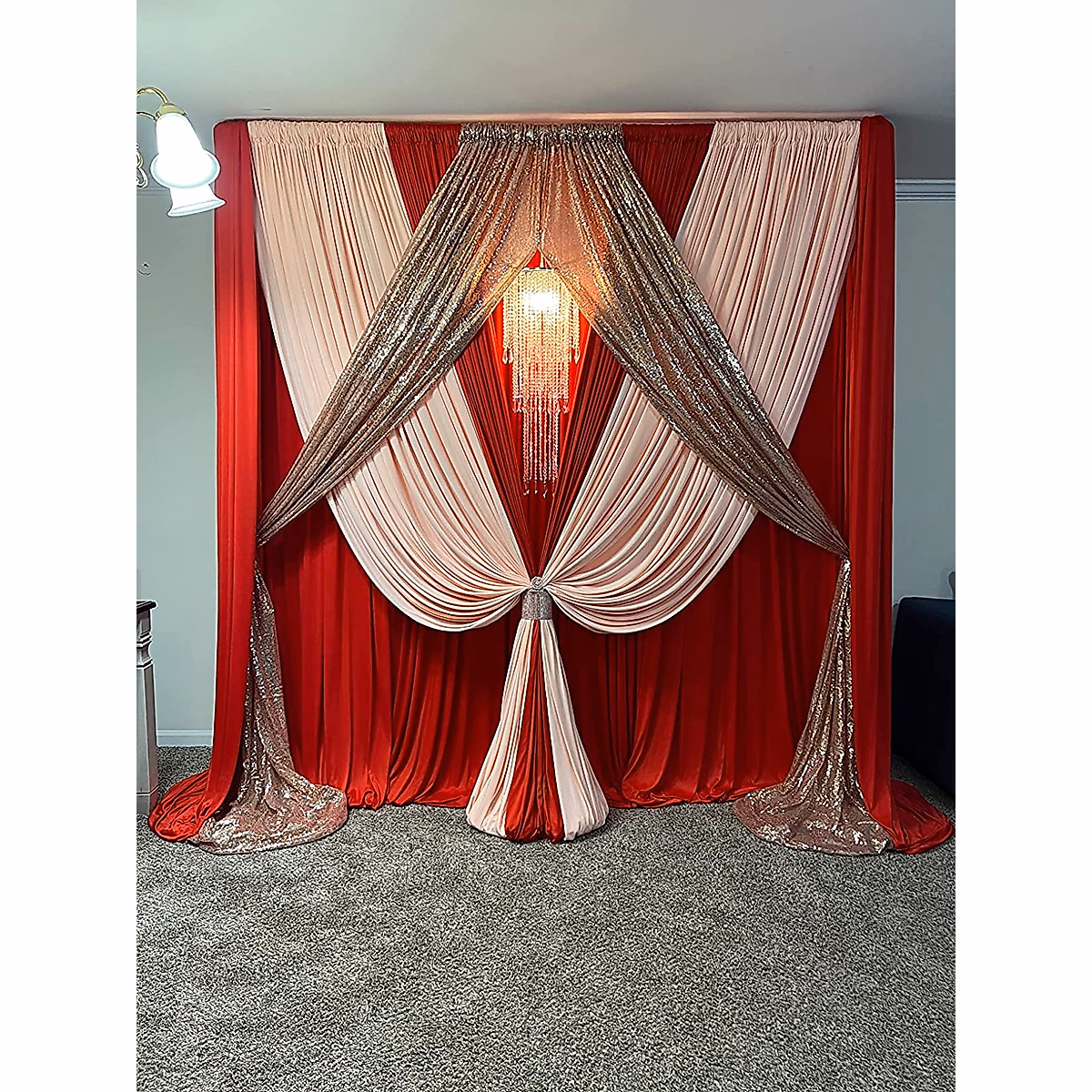 FlavorThings Sparkling Iridescent Acrylic Beaded Hanging Chandelier (W10.25"H30”)，3 Tiers Beads Pendant Shade, Ceiling Chandelier Lampshade with Acrylic Jewel Droplets, Beaded Lampshade