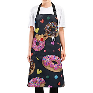 ALAZA H Yummy Donuts Adjustable neck strap Bib Aprons with 2 Roomy Pockets