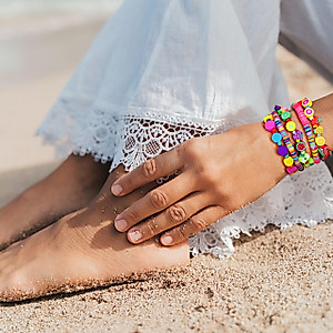 CONRAN KREMIX Colorful Beaded Stackable Bracelets Set For Women SummerHeishi Stretch Bracelet Surfer Rainbow Smiley Face Bracelet Beach Accessories Y2k Jewelry